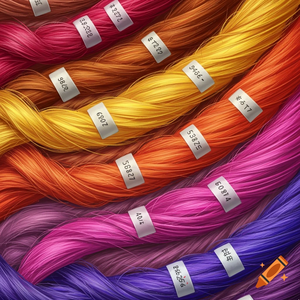 Hex color codes visualized as strands of hair. on Craiyon