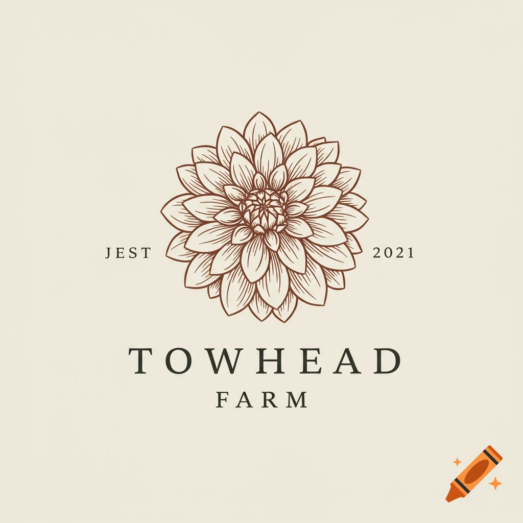 Towhead Farm logo with dahlia sketch on Craiyon