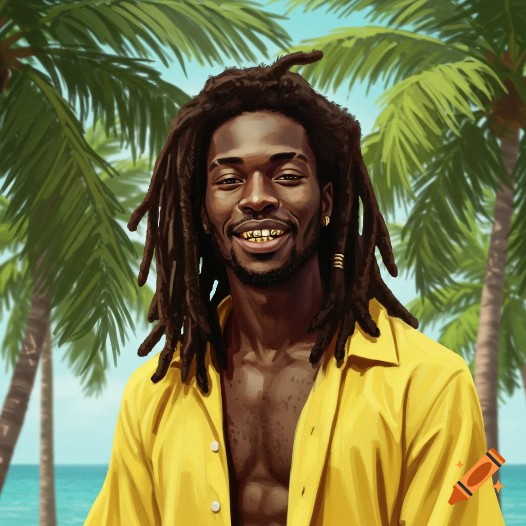 Black African American man with dreads and gold teeth under palm trees ...