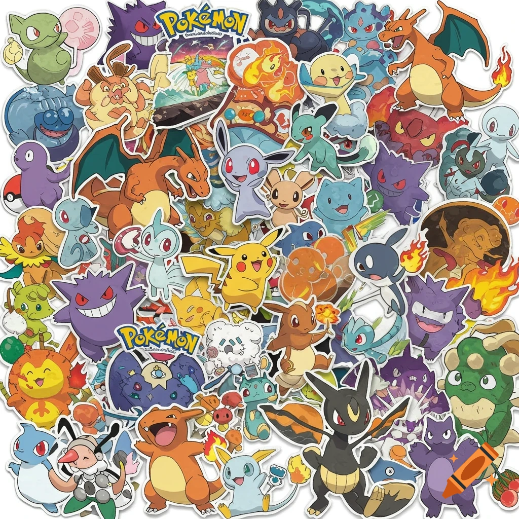 A pile of colorful stickers featuring various Pokemon characters ...