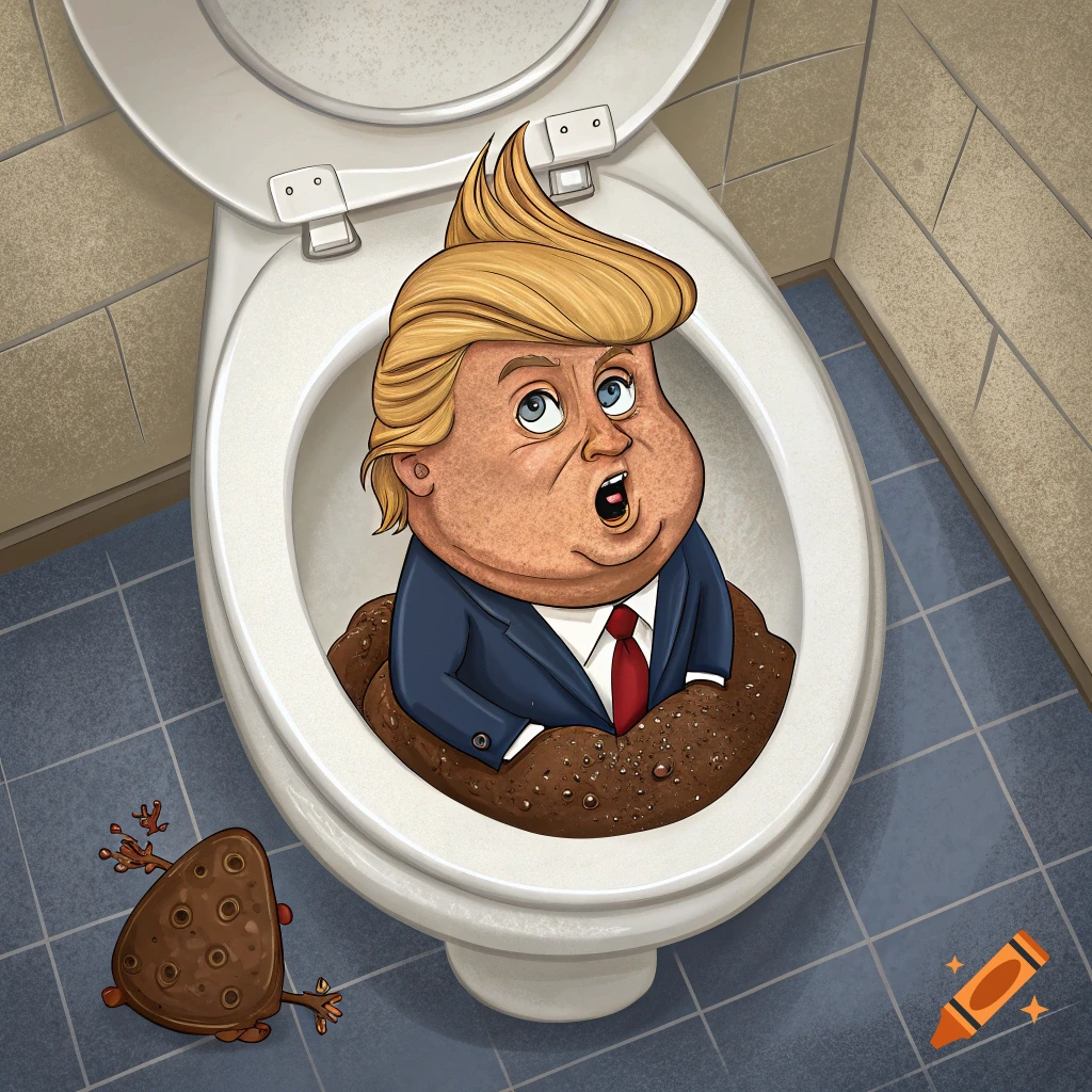 Political cartoon of Donald Trump as poop being flushed. on Craiyon