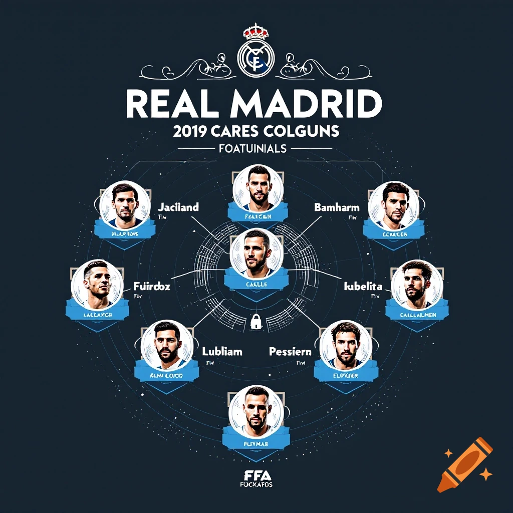 Real Madrid lineup graphic in Blue Lock anime style on Craiyon