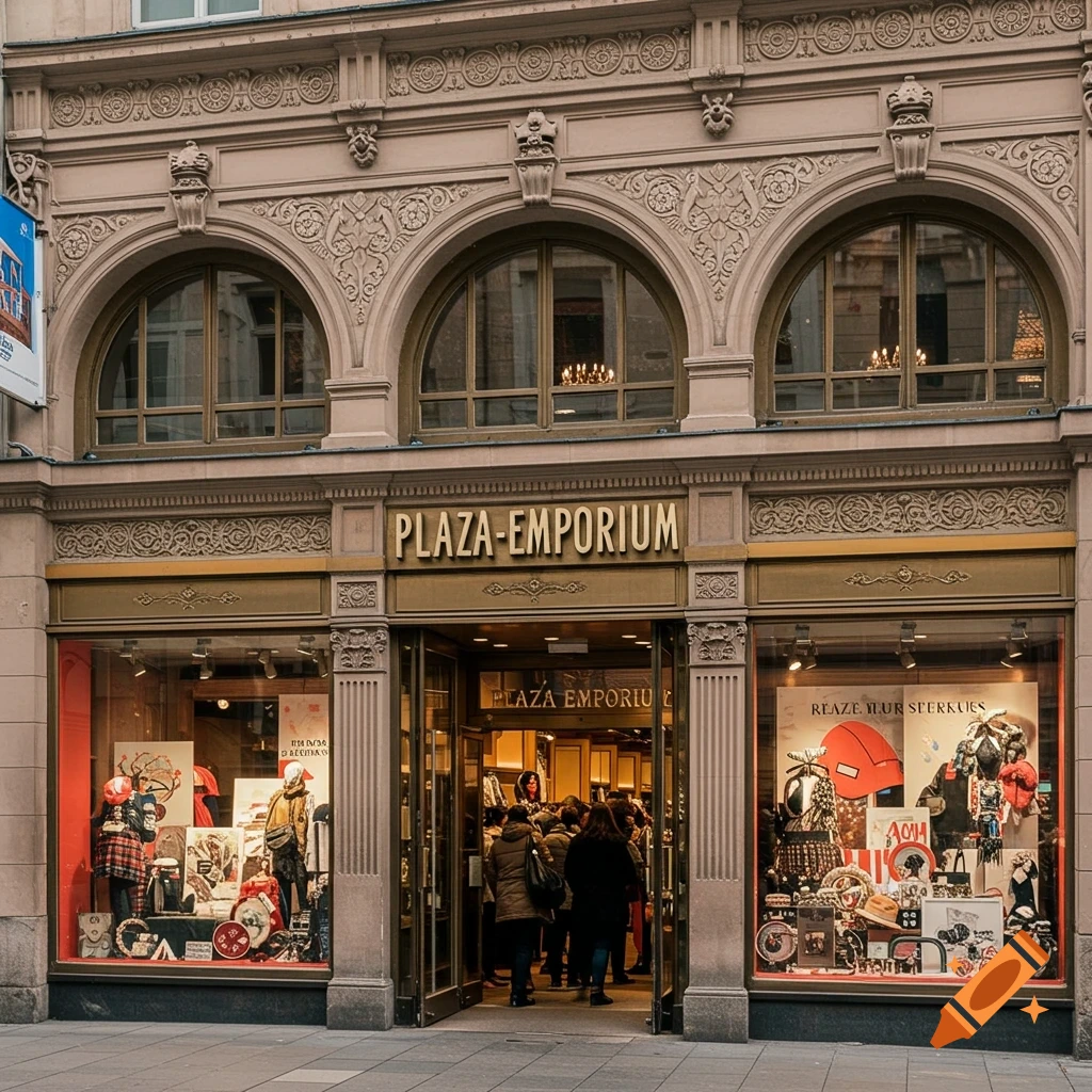 Plaza-Emporium store front facade of building on Craiyon