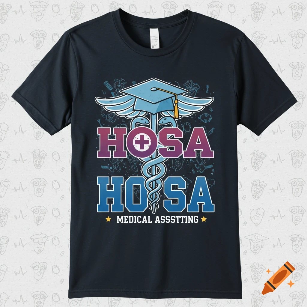 HOSA shirt design for medical assisting in a college style on Craiyon