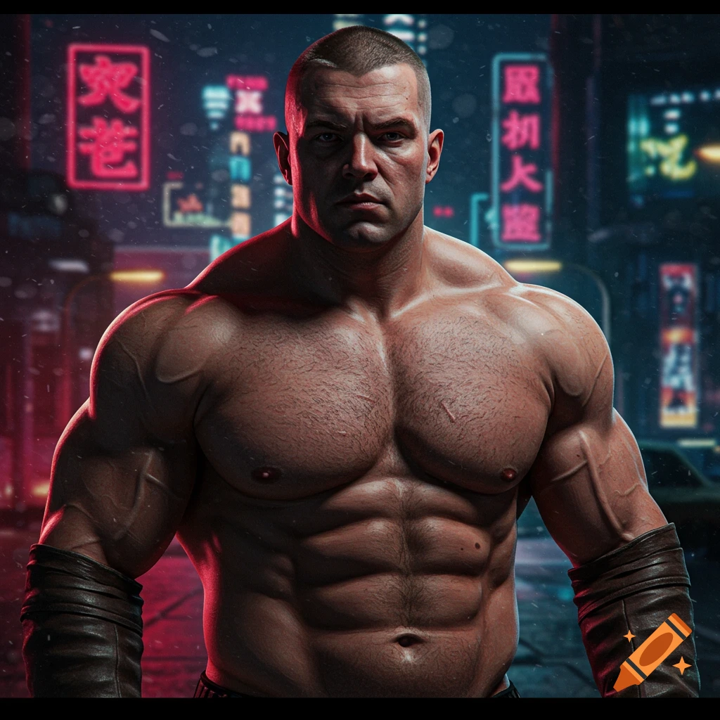 Buff white man with buzzcut in leather jacket on Craiyon