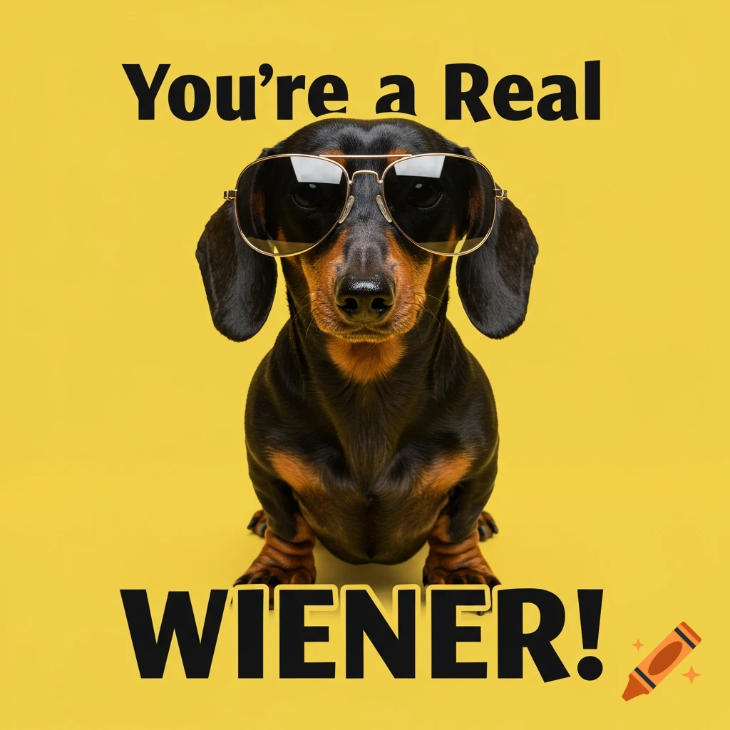 Cartoon wiener dog wearing aviator glasses with the text "You're a Real ...