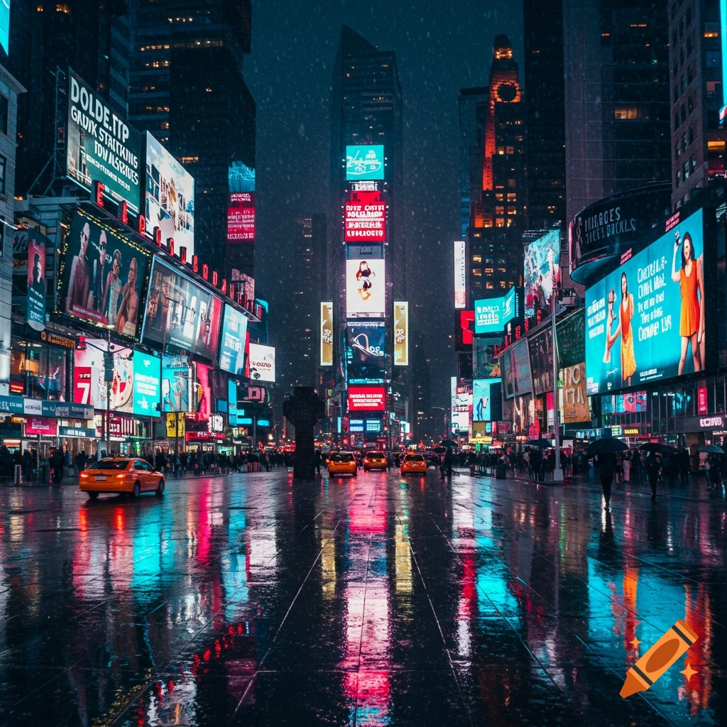 Times Square on a rainy night on Craiyon
