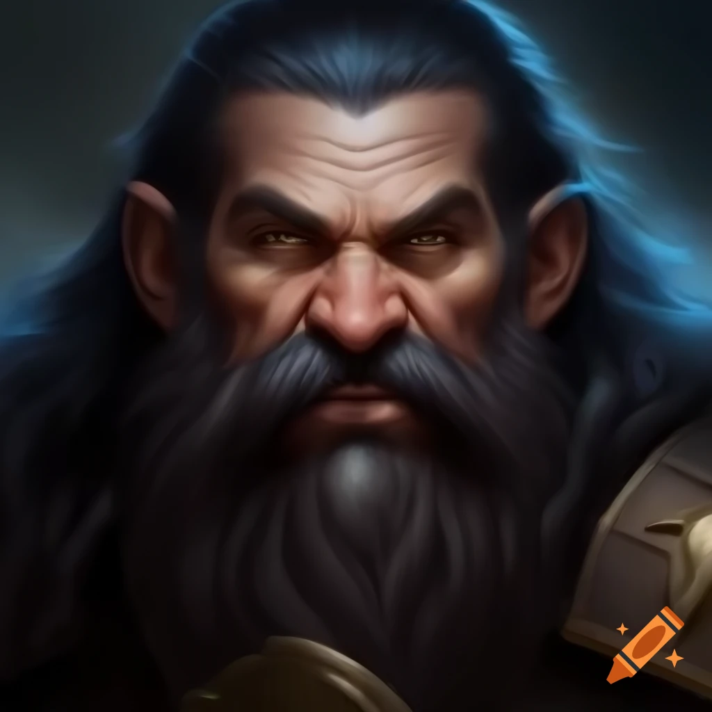 Photorealistic fantasy art of a black-haired dwarf from Dungeons and ...