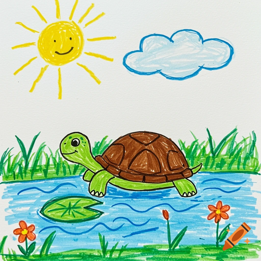 Childlike crayon drawing of three figures representing thought, word ...