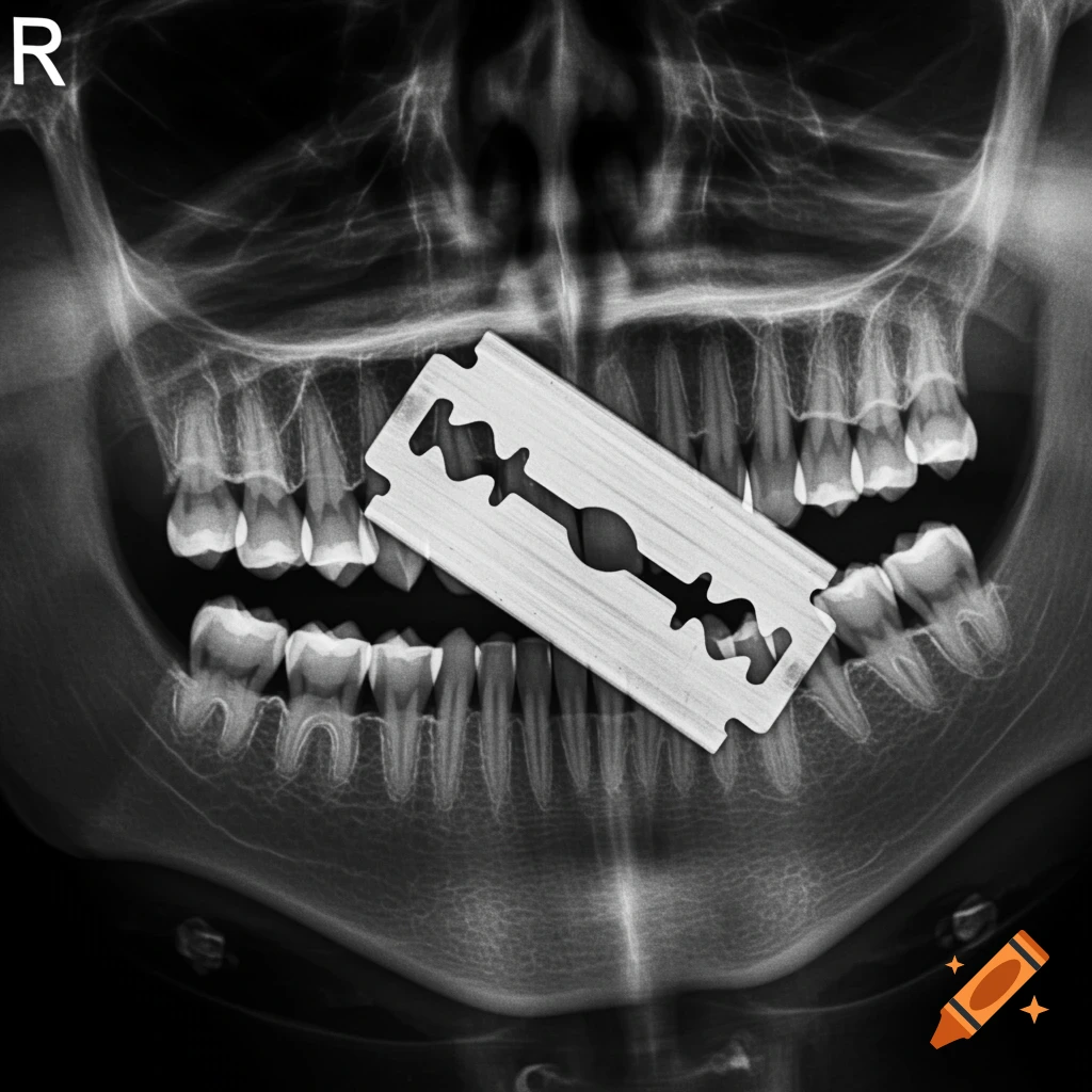 X-ray of razor blade in mouth on Craiyon