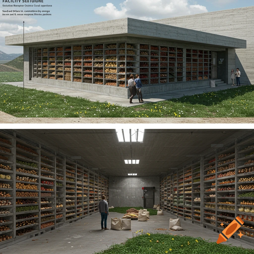 Reinforced concrete facility structure with seed vaults, temperature ...