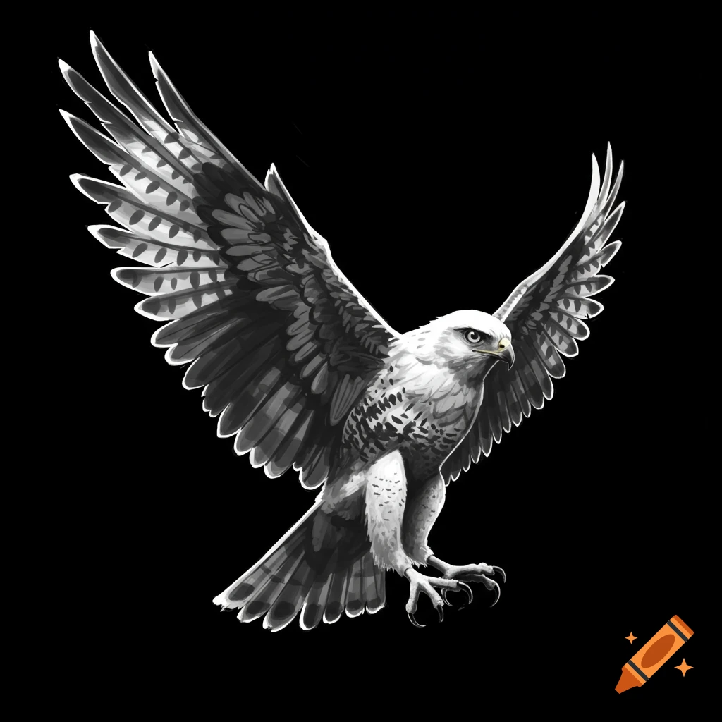 Minimalist black and white hawk representation on Craiyon