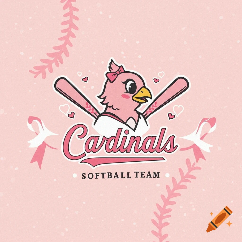 Pink cartoon cardinal bird logo with baseball bats and 'Cardinals ...