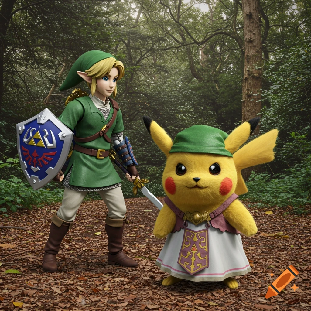Pikachu as Link and Princess Zelda fan art on Craiyon