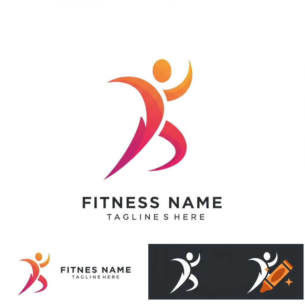 Stylized fitness brand logo of a running person in orange and pink ...