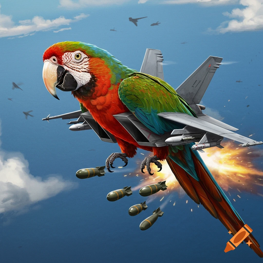 Parrot-plane hybrid dropping bombs on Craiyon