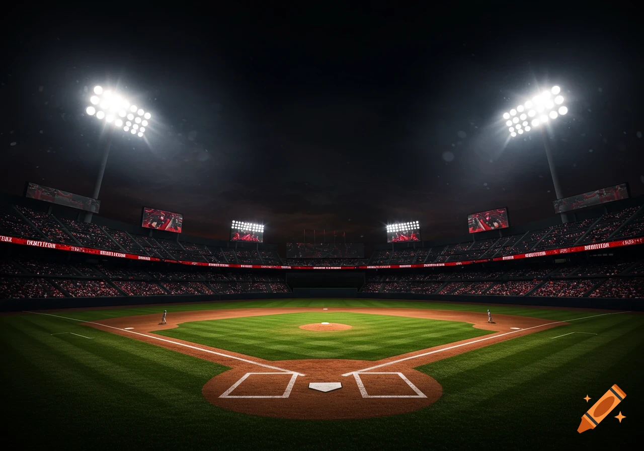 A stylized view of a baseball field with several people wrestling on ...