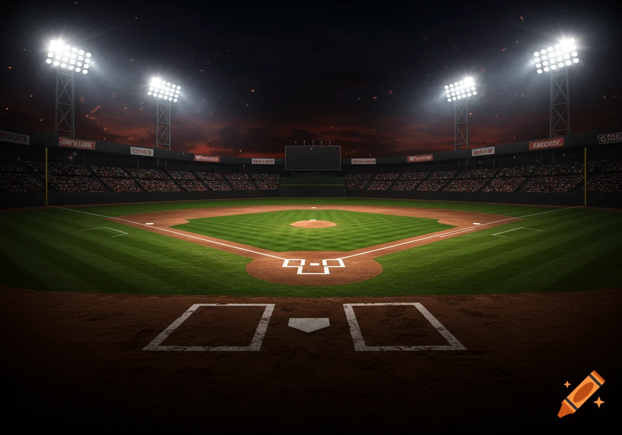 A photorealistic image of a baseball on a grass field in a large ...