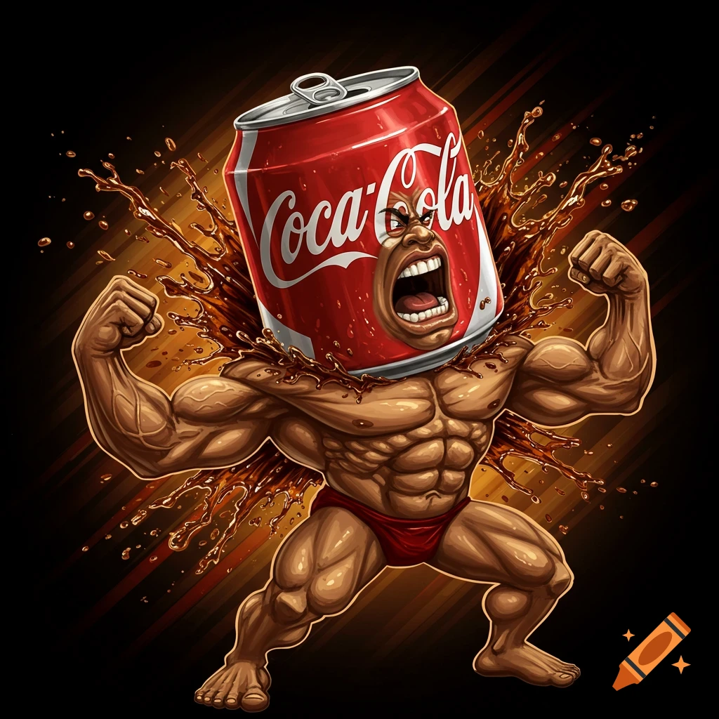 A muscular bodybuilder with a Kool-Aid pitcher for a head, striking a ...