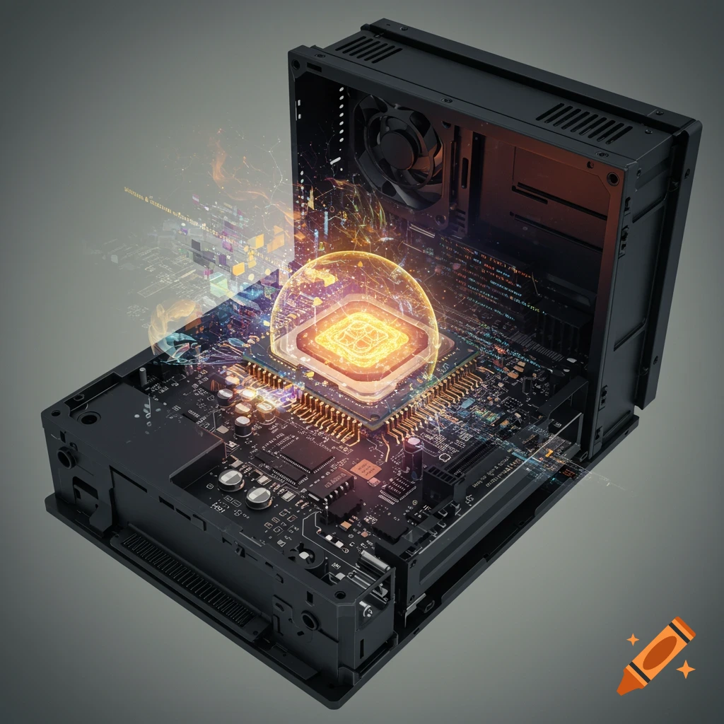 Hardware and software working together concept art illustration. on Craiyon