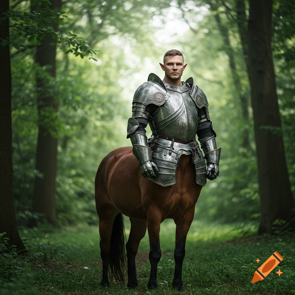 Centaur in full plate armor on Craiyon