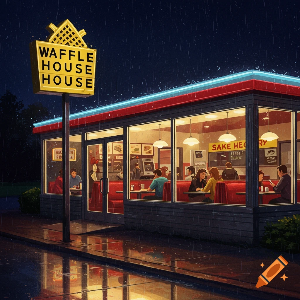 Waffle House on a rainy night on Craiyon