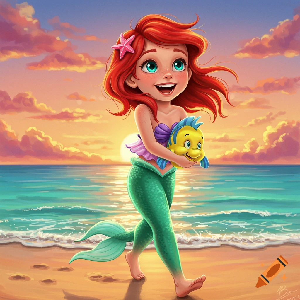 A young girl with a plastic Ariel tail and red hair on Craiyon