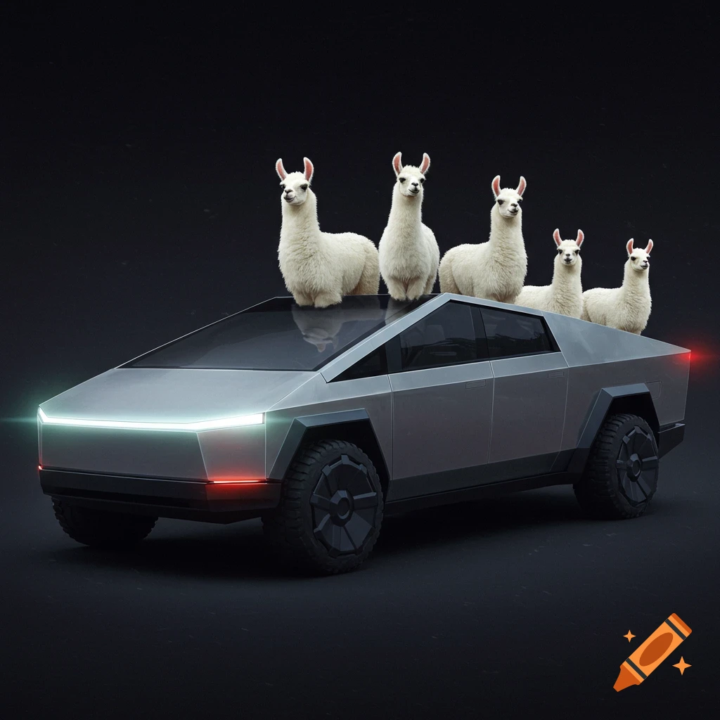Cybertruck with llamas on Craiyon