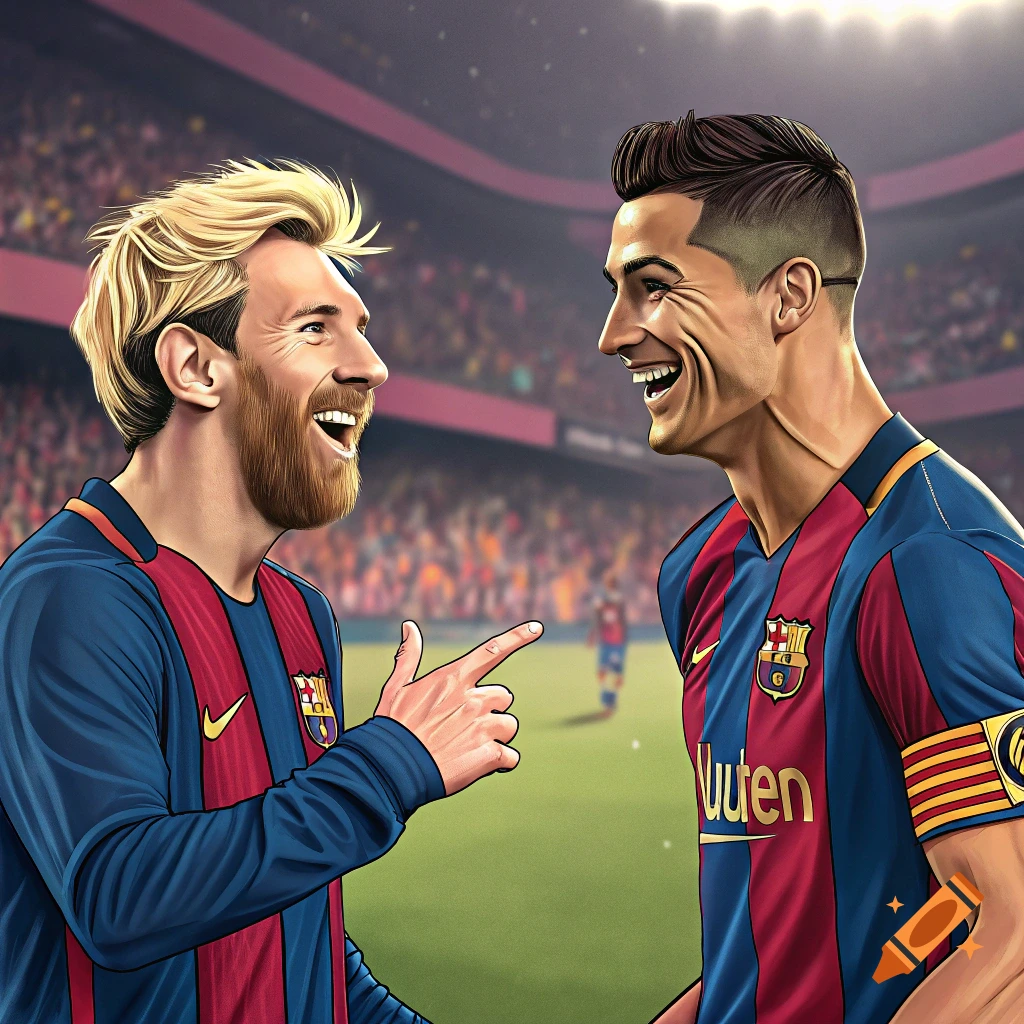 Ronaldo destroying Messi illustration on Craiyon