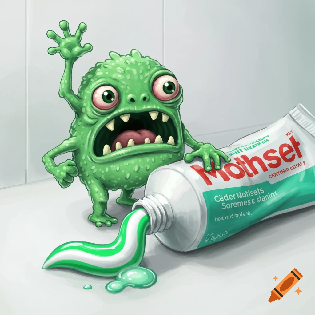 Mint monster crawling out of toothpaste tube on Craiyon