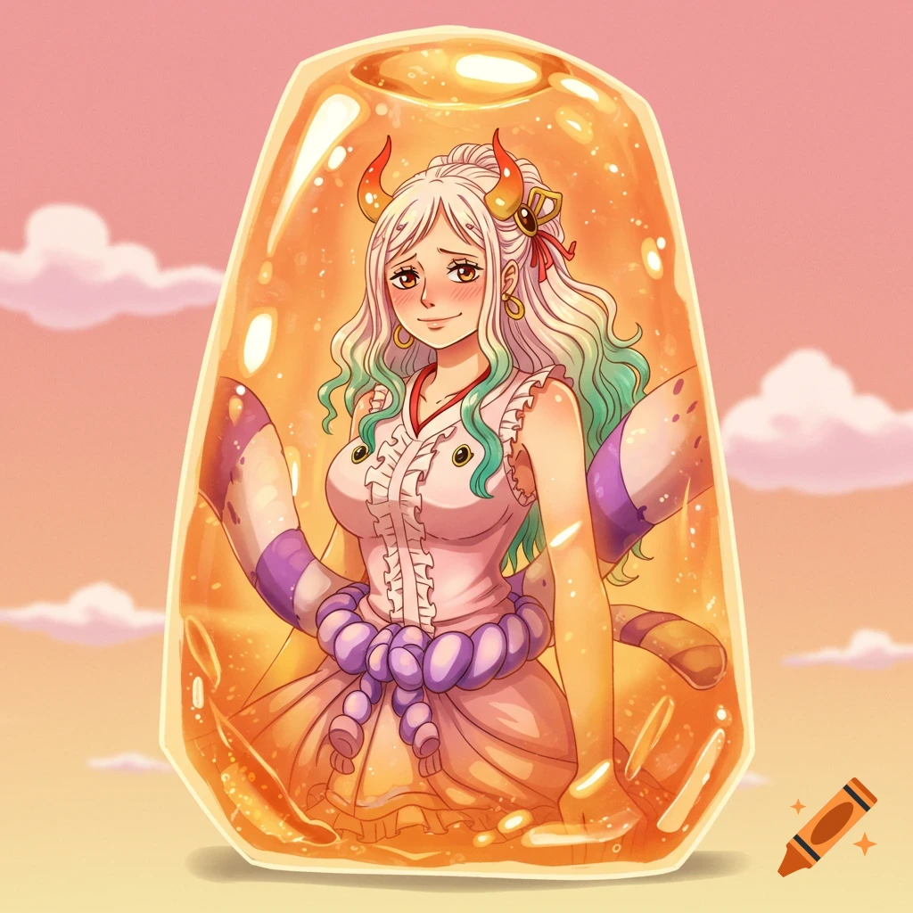 Anime illustration of Yamato from One Piece trapped inside glowing ...