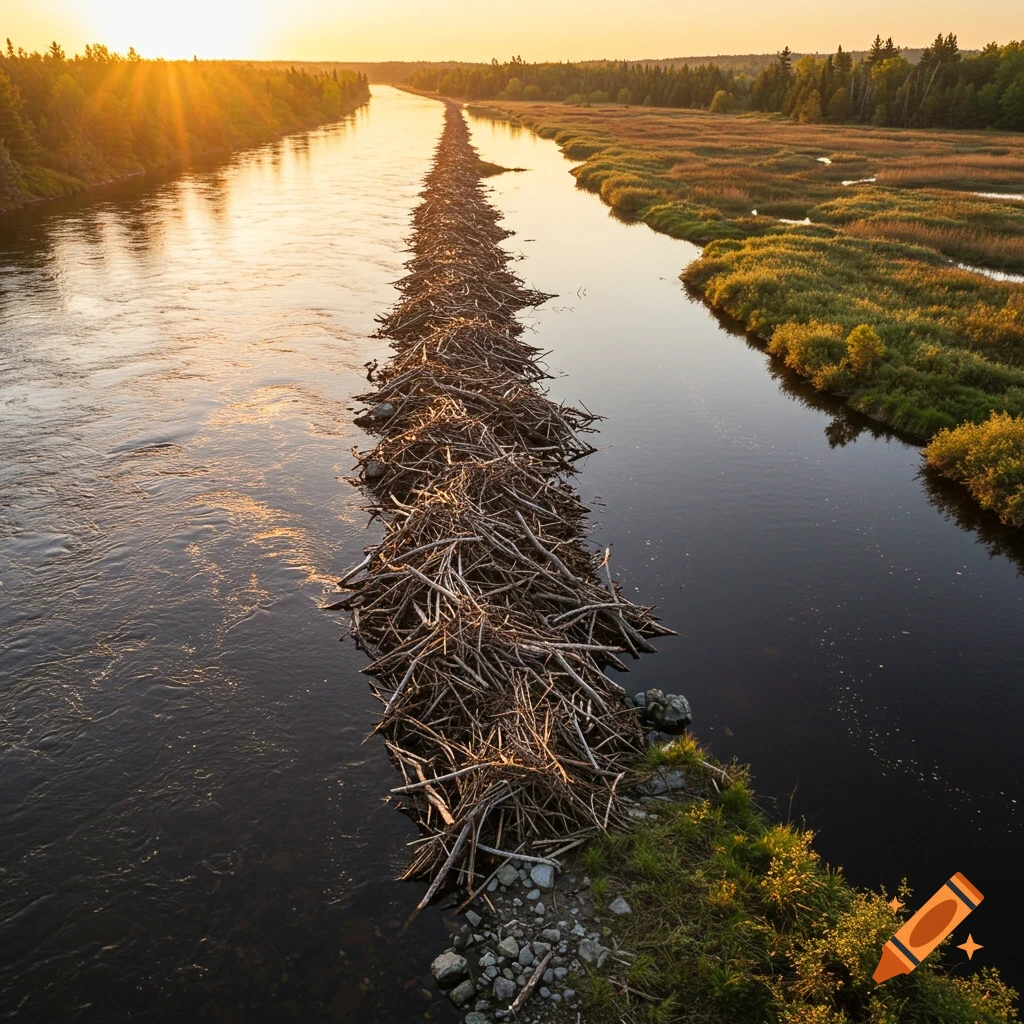 Beaver dam along the Canada-United States border in North America on ...