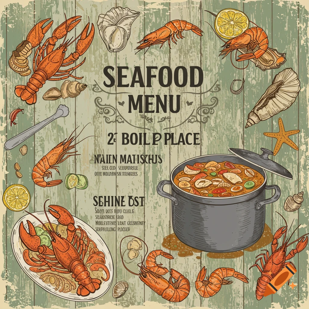 Seafood boil menu on Craiyon