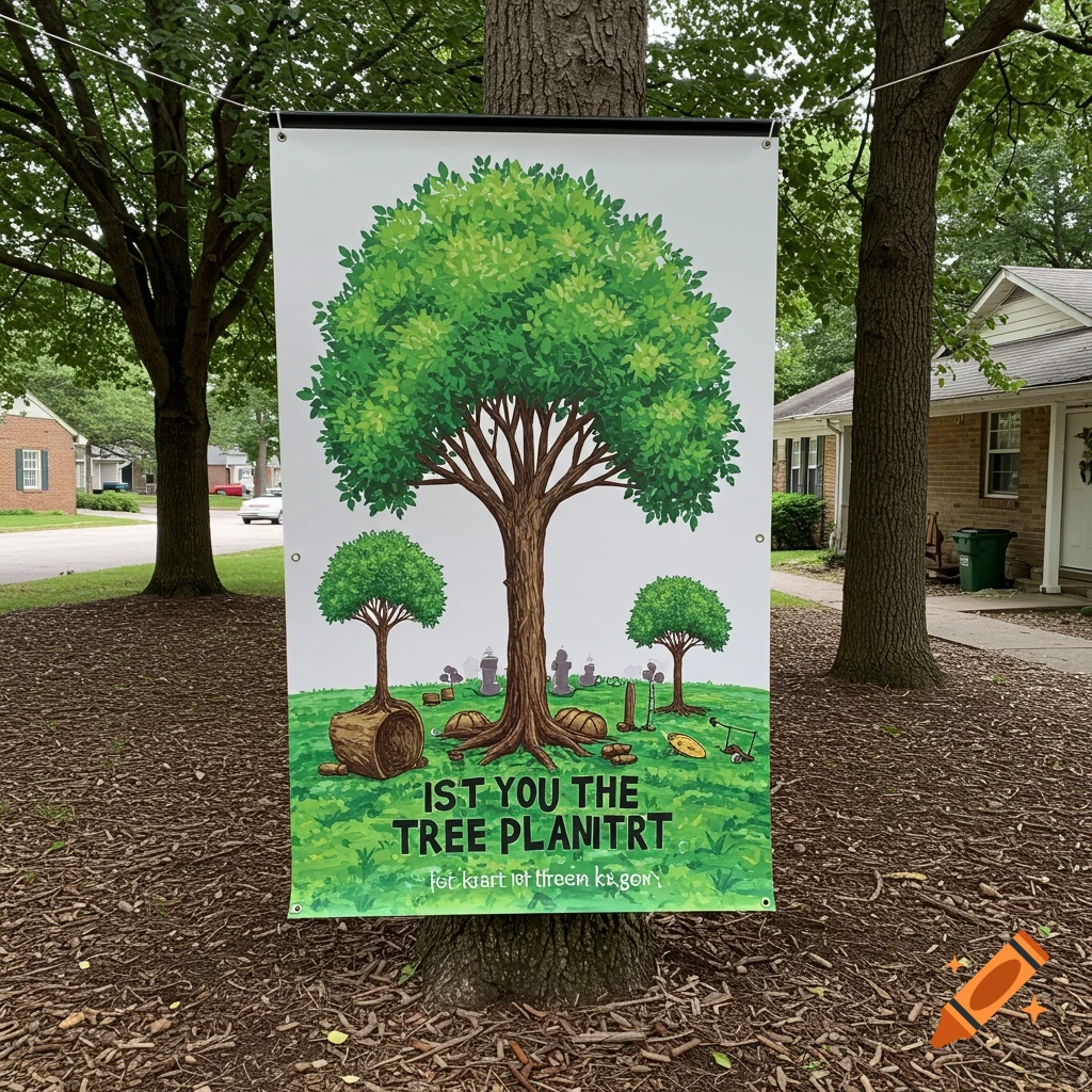 Colorful hand-drawn or digital illustration promoting tree planting ...