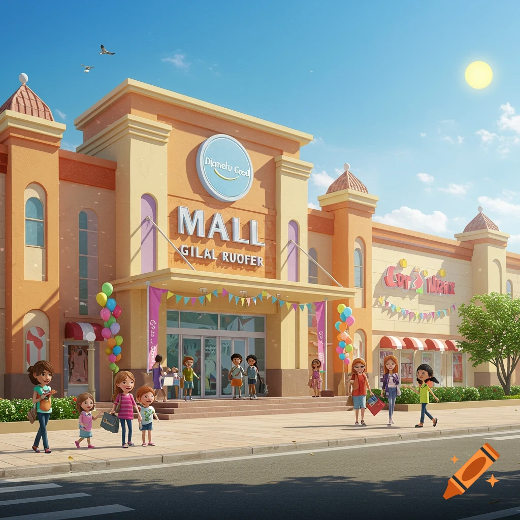 Cartoon mall exterior on Craiyon
