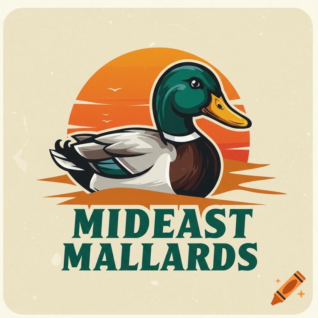 Sports logo: Mallard duck against a sunset with the text 'MIDEAST ...
