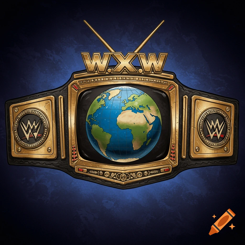 Wrestling championship belt with globe and W.X.W logo on Craiyon