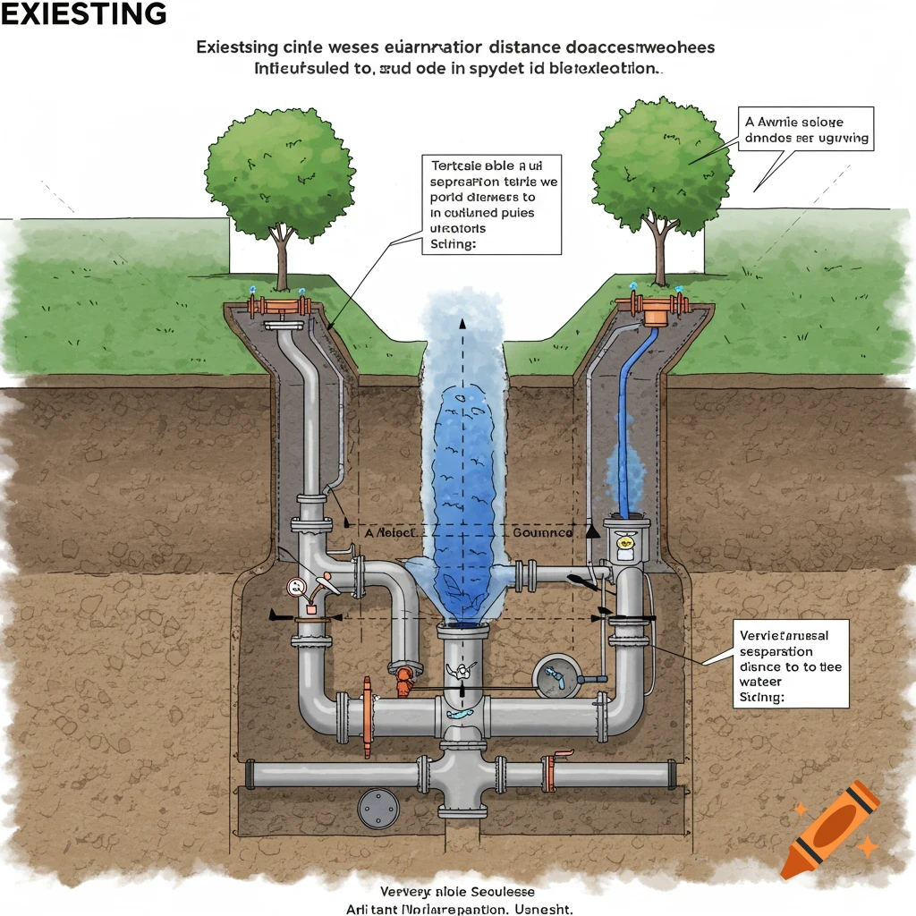 Sewage system cross-section diagram with labeled separation distance on ...