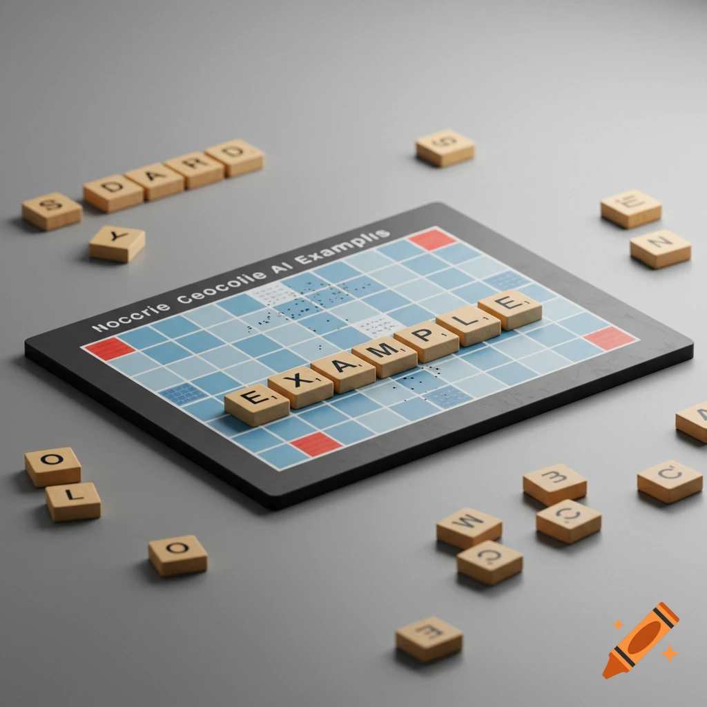 Modern Scrabble board with "No-Code AI Examples" on Craiyon
