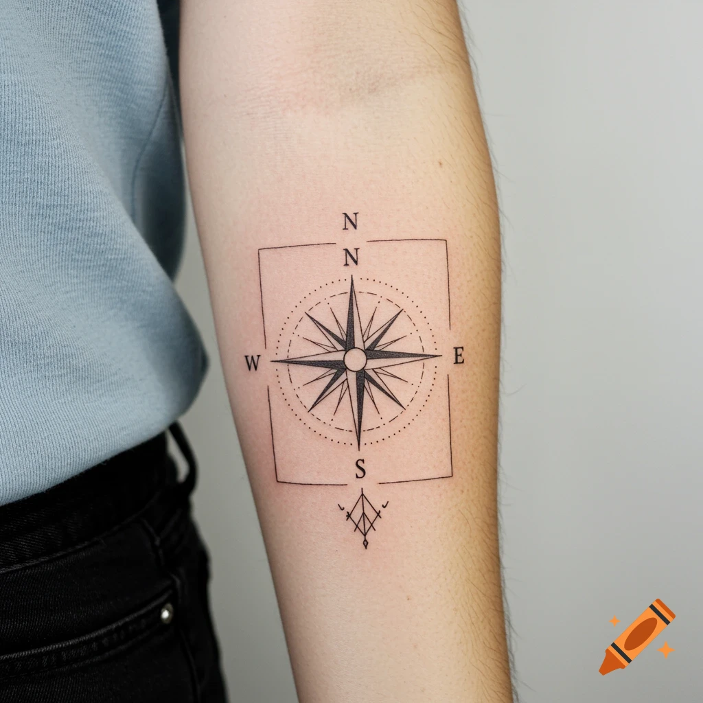 Fine line compass tattoo design on Craiyon