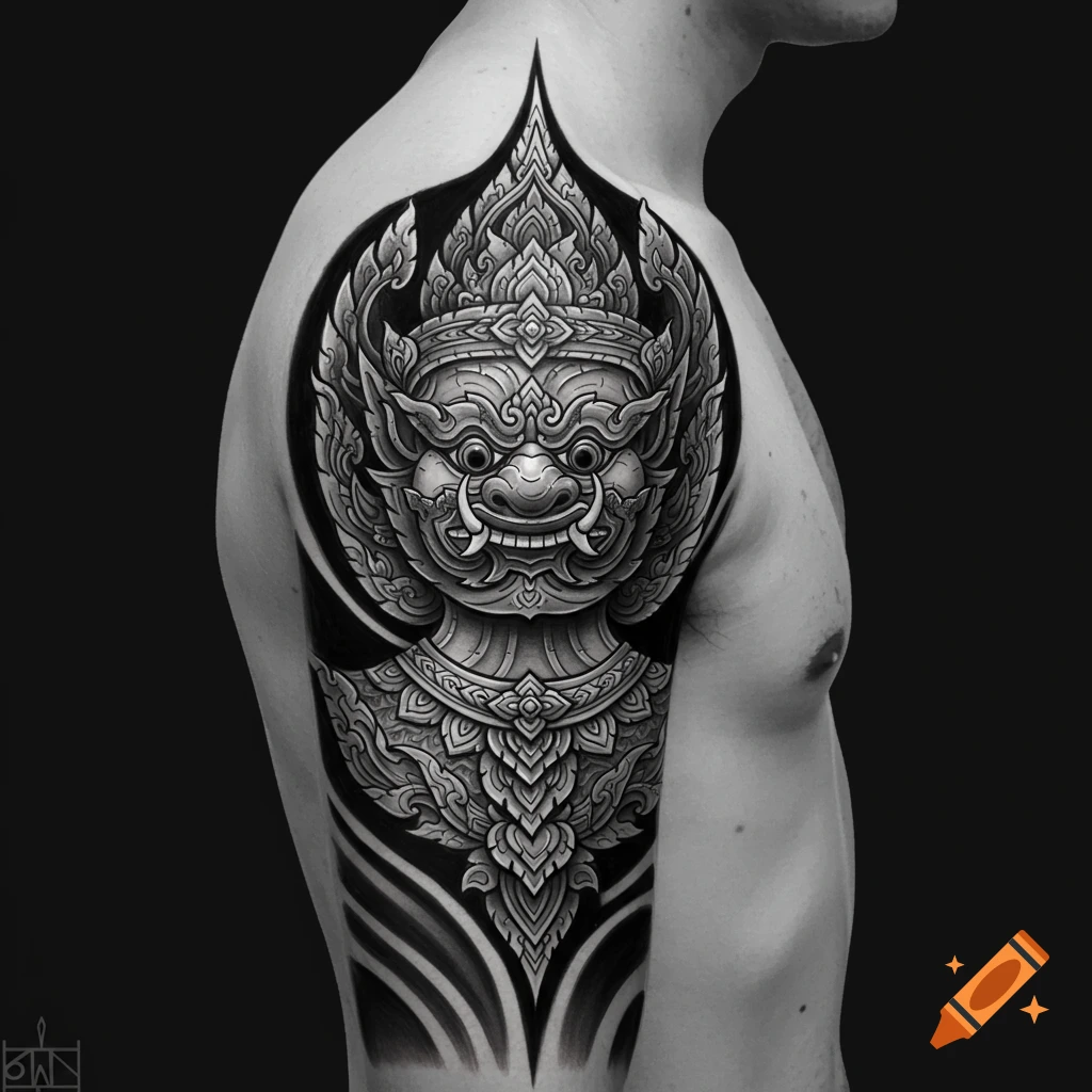 Black and grey realism tattoo for shoulder that represents Thailand on ...