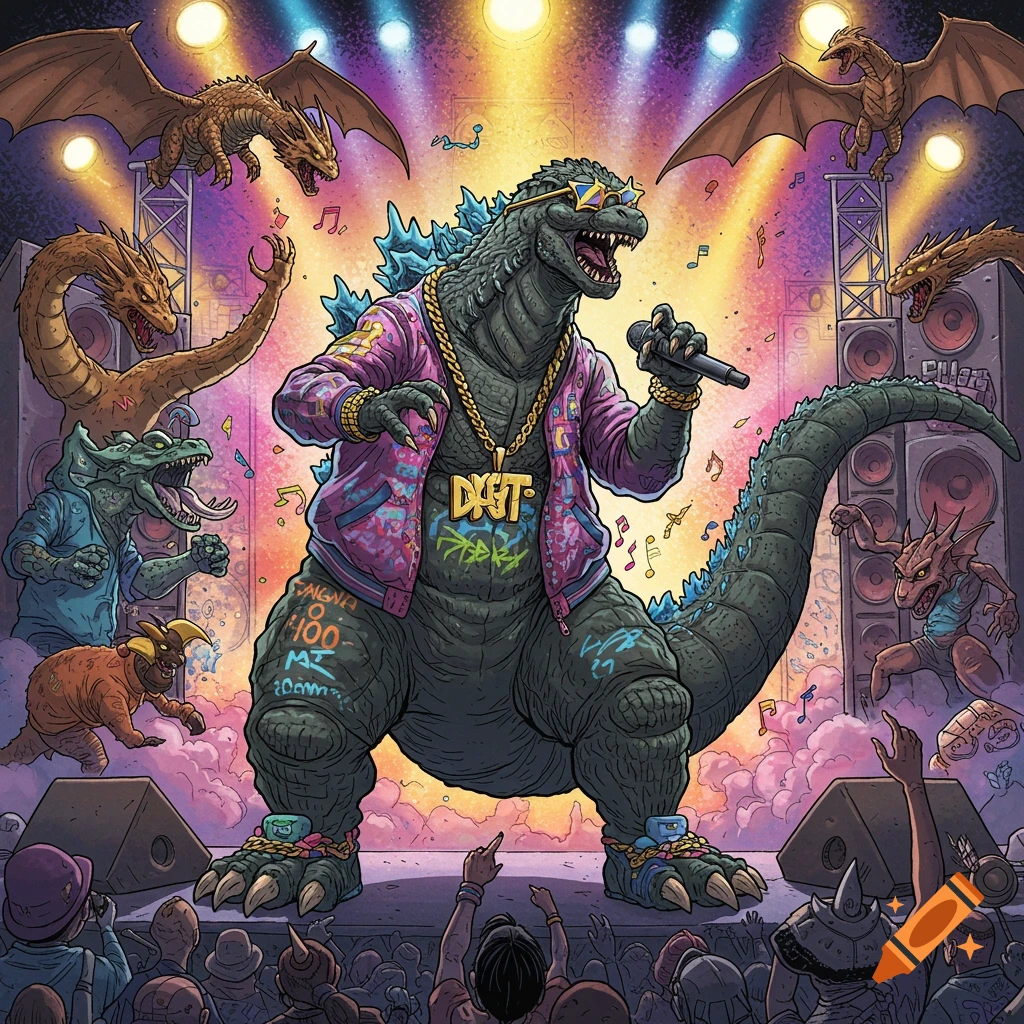 Godzilla vs T-Rex on Craiyon