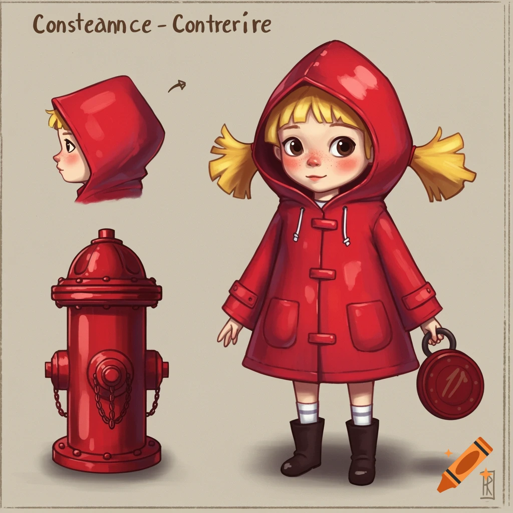 Illustration of Constance Contraire, a small, pudgy child in a red ...
