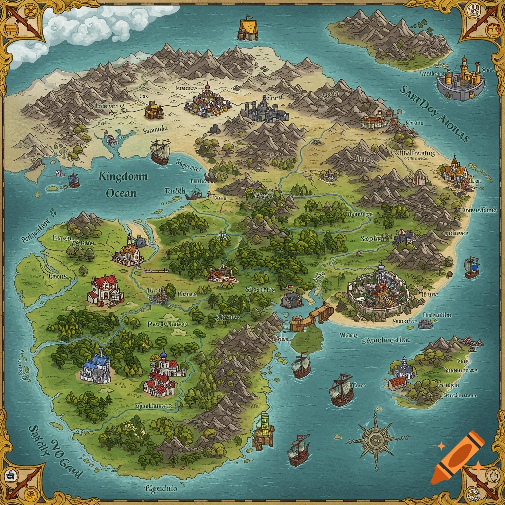 Fantasy continent map with northern mountain range on Craiyon