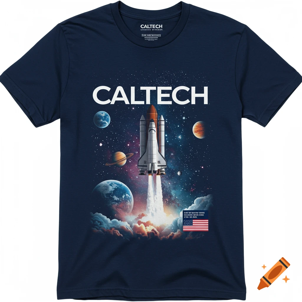 Caltech space themed shirt design inspired by NASA merch on Craiyon