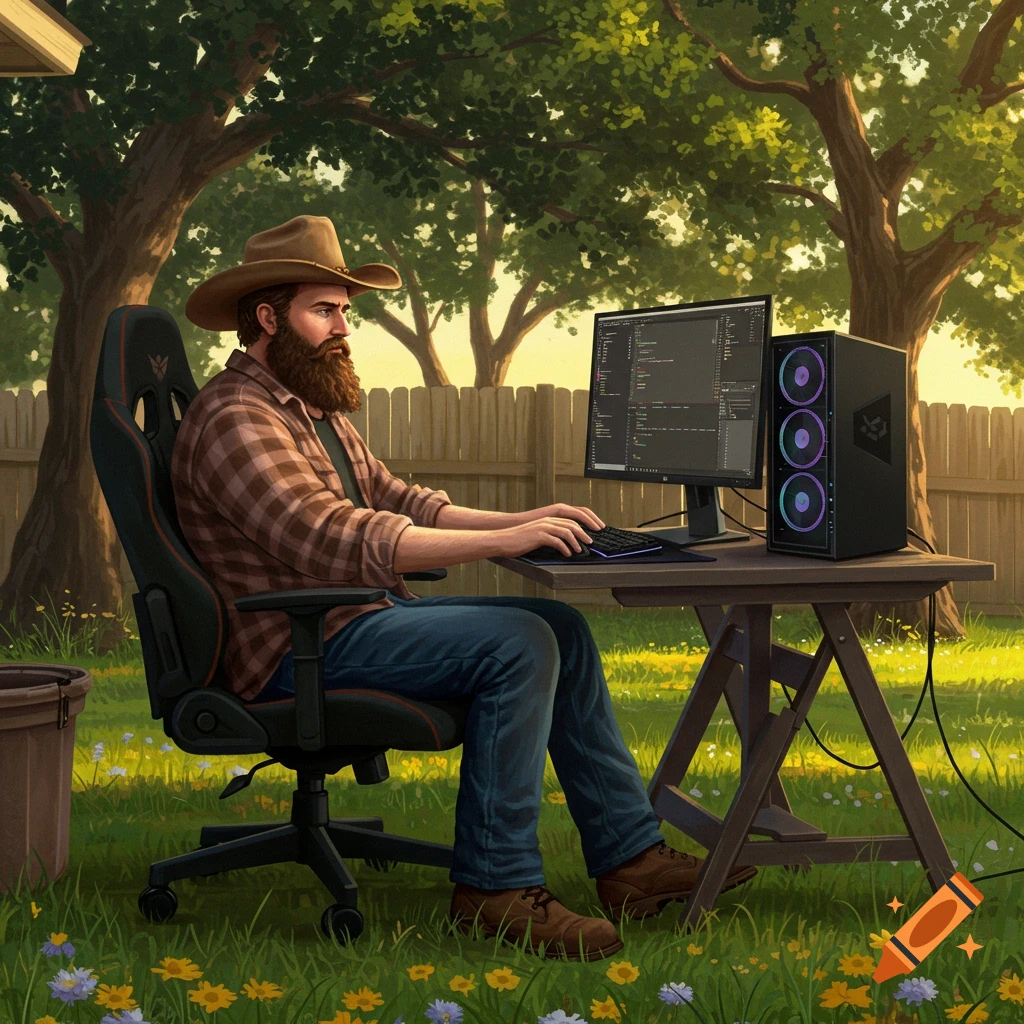 Software engineering manager with lumberjack style working outdoors on ...