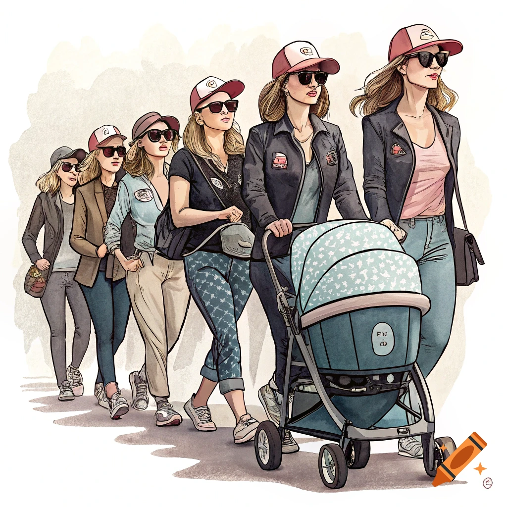 Moms with strollers walking together on Craiyon