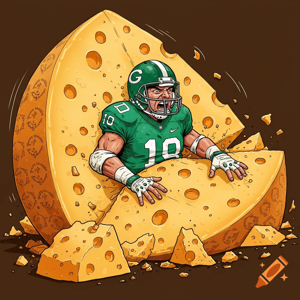 Cartoon illustration of a football player breaking out of a giant wedge ...