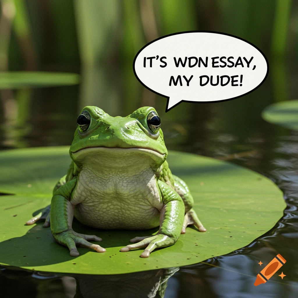 Green toad saying it's wednesday my dude on Craiyon