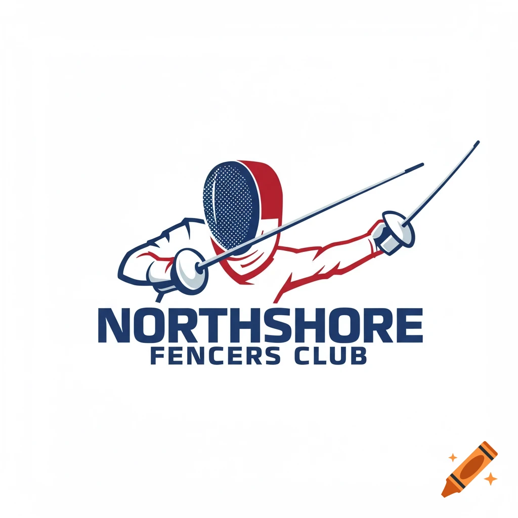 Northshore Fencers Club logo, white, red, and blue on Craiyon
